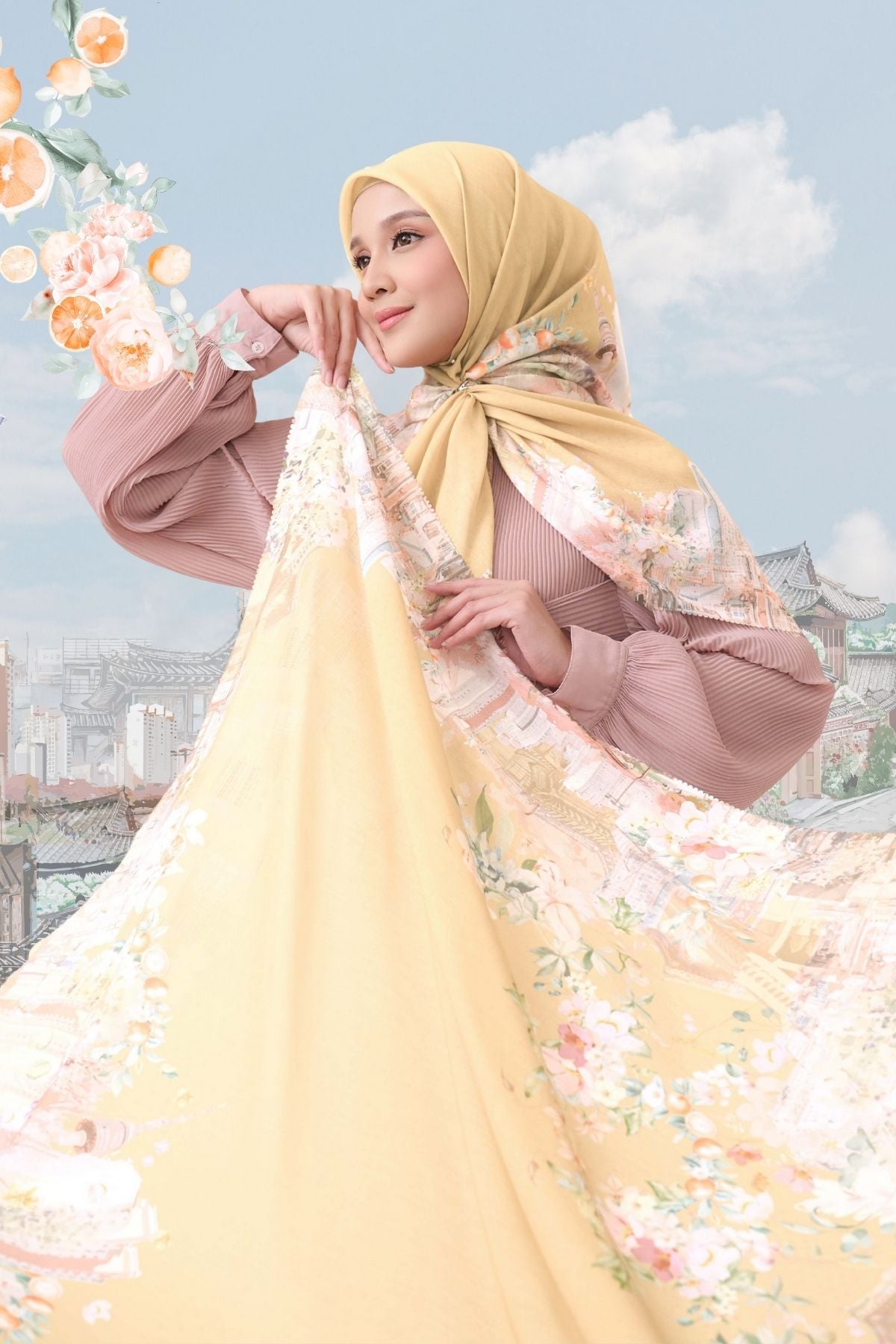 Tangerine Scarf – Hijab Segi Empat Motif Korea | HIRA