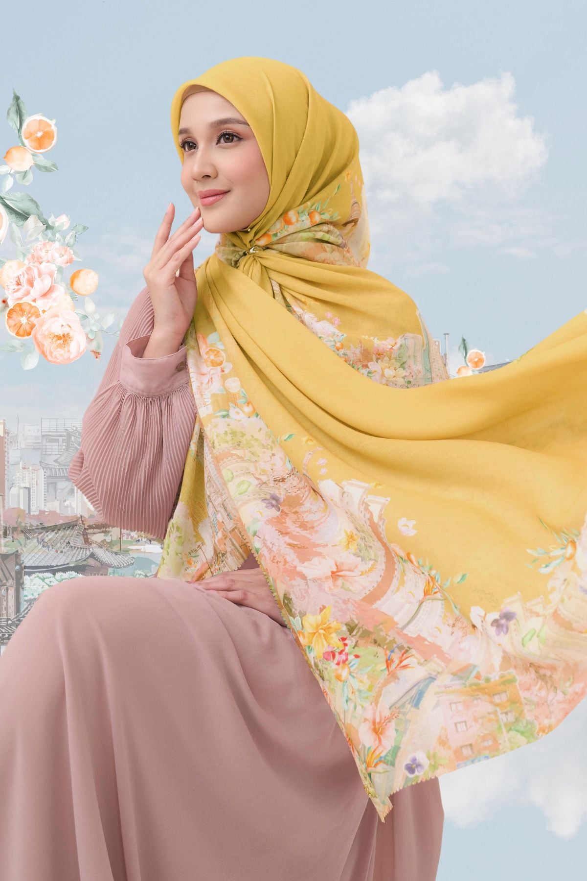 Tangerine Scarf – Hijab Segi Empat Motif Korea | HIRA